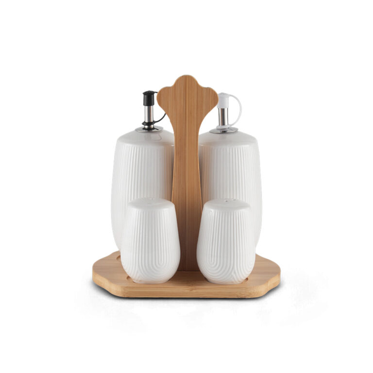 4 Pcs Cruet Set with Bamboo Tray - SSFHOME