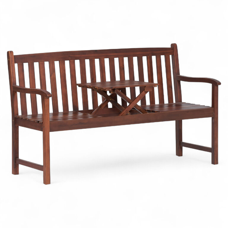 Etta Acacia Wood Bench with Pop Up Table - SSFHOME